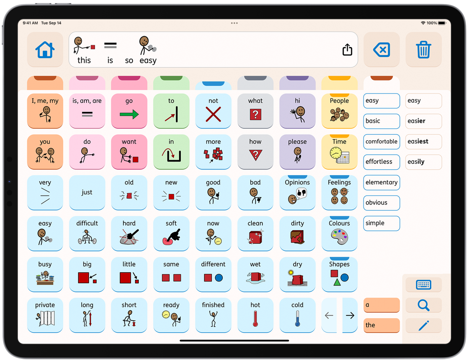 How are adjectives and adverbs organized in Proloquo? - AssistiveWare