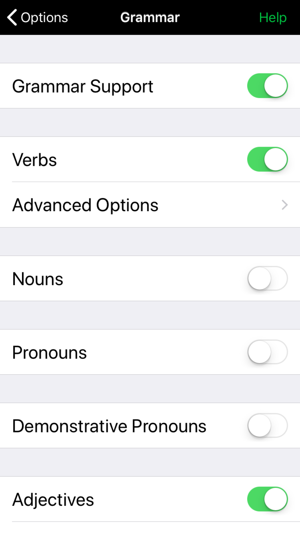 Configure grammar support popups - AssistiveWare