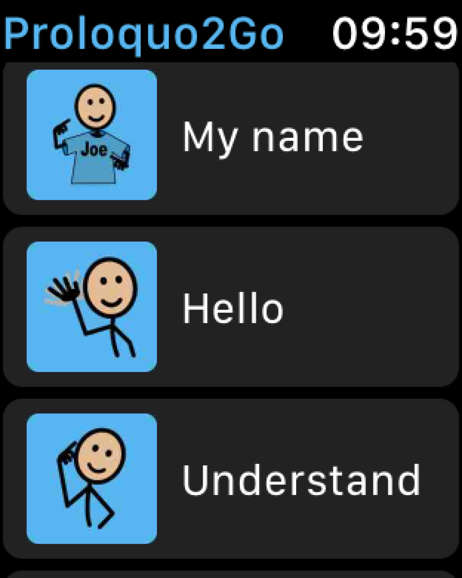 Speak stored phrases with Proloquo2Go for Apple Watch - AssistiveWare